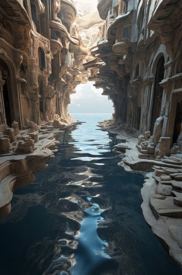 Surreal Cityscape with Liquid Gravity and Distorted Architecture in ...