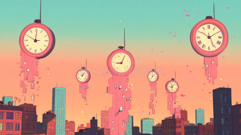 Surreal Cityscape with Melting Clocks, Symbolizing the Fluidity of Time ...