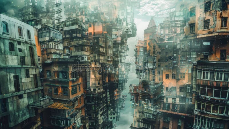Surreal Cityscape Texture Background with Distorted Buildings Stock ...