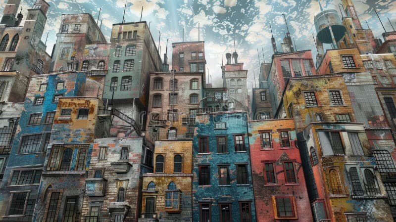 Surreal Cityscape Texture Background with Distorted Buildings Stock ...