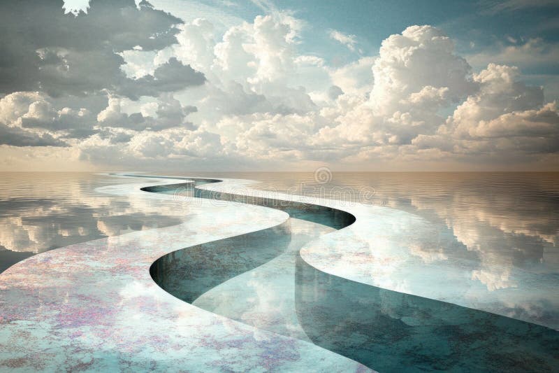 Surreal Clear Pathway on Reflective Water Surface with Dramatic Cloudy ...