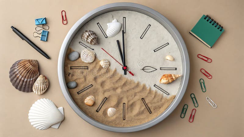 Surreal Clock Divided between Work and Leisure Stock Illustration ...