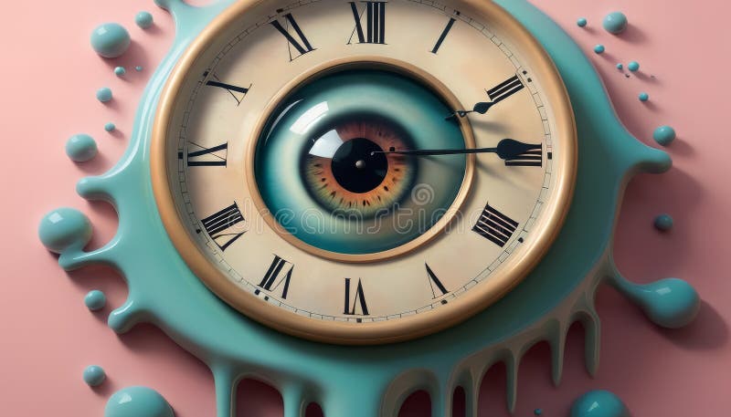 Surreal Clock with Eye in Melting Frame Stock Image - Image of metaphor ...