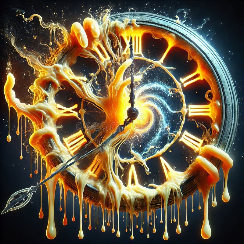 A Surreal Clock with Hands Made of Melting Light Ticking Backwar Stock ...