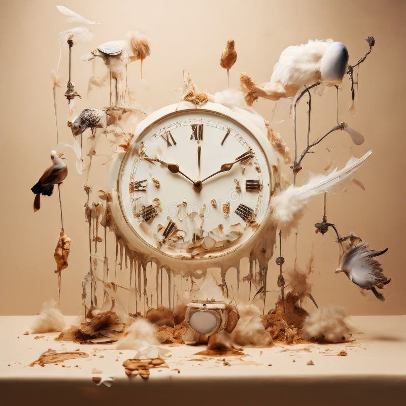 Surreal Clock Melting Amidst Organic Forms in a Dreamlike Scene Stock ...