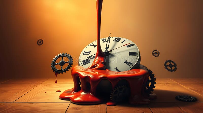 Surreal Clock Melting from Gears and Drips - Time Distortion Concept ...