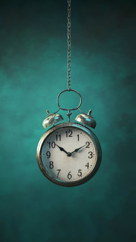 Surreal Clock Running Backwards, Making Objects Younger, on a Dark Teal ...