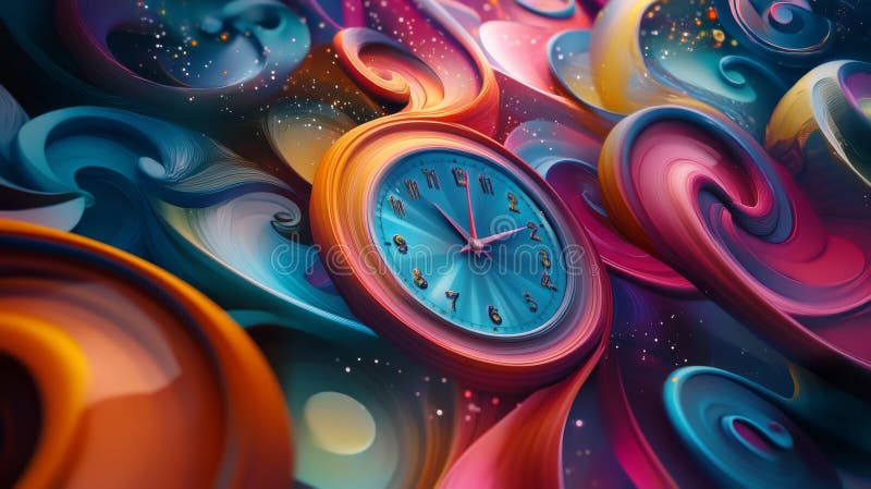 Surreal Clock in Swirling Galaxy of Vivid Abstract Colors Stock Photo ...