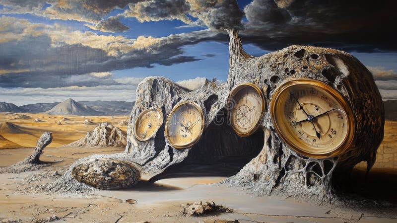 Surreal Clocks Embedded in Decayed Organic Forms Stock Photo - Image of ...