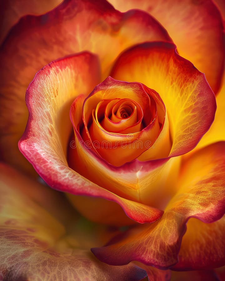 Surreal Closeup Image of a Orange and Red Rose Stock Illustration ...