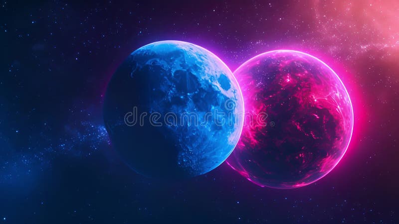 A Surreal Closeup of a Pair of Planets One Bright and Blue the Other a ...