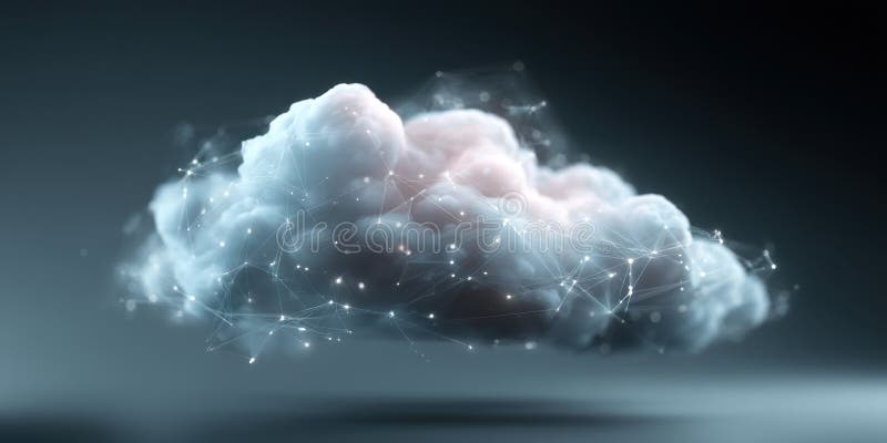 Surreal Cloud with Digital Network Connections on Dark Background Stock Illustration ...