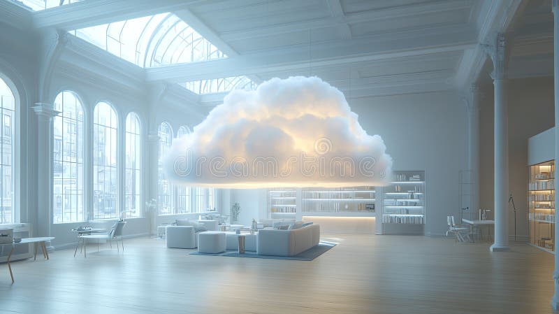 A Surreal Cloud Floating in a Bright, Airy Interior Space with Natural ...