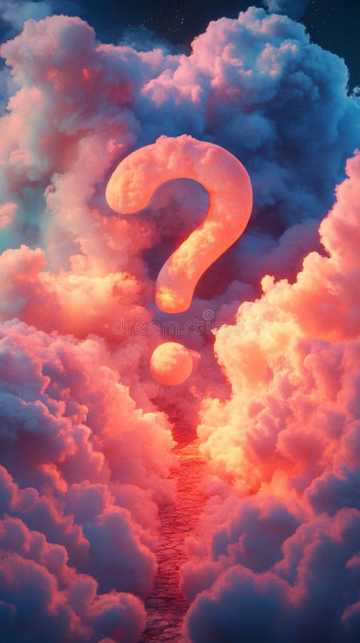 Surreal Clouds with Question Mark at Sunset, Dreamlike Concept Stock ...