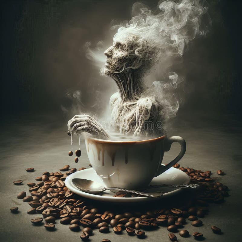 Surreal Coffee Cup with Emerging Steam Figure Stock Photo - Image of ...