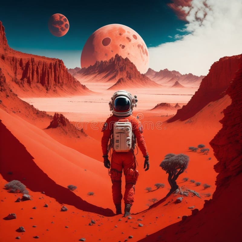 A Surreal Collage of an Astronaut Exploring the Red Planet, with a ...