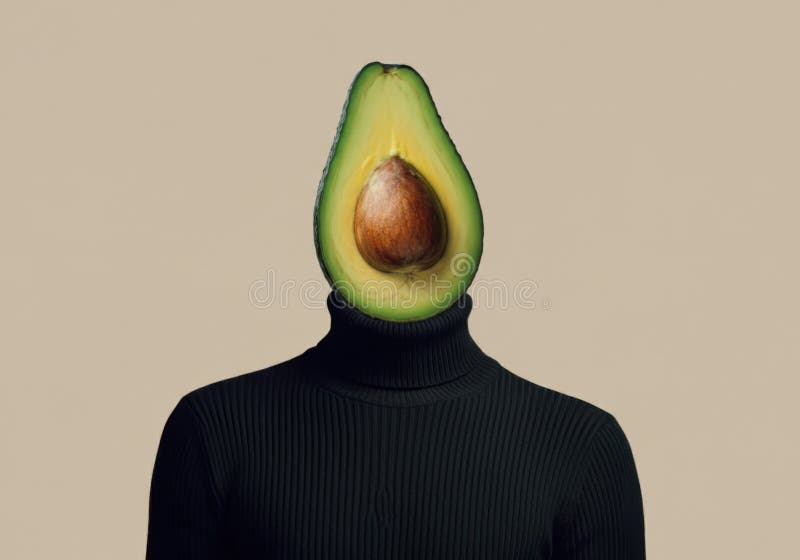 Surreal Collage of Avocado Head in Black Turtleneck Stock Photo - Image ...