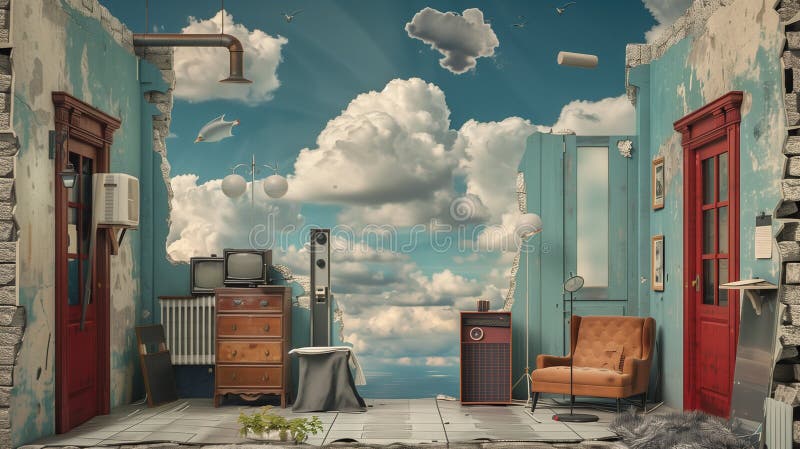 Surreal Collage of Everyday Objects in Unusual Settings Stock ...