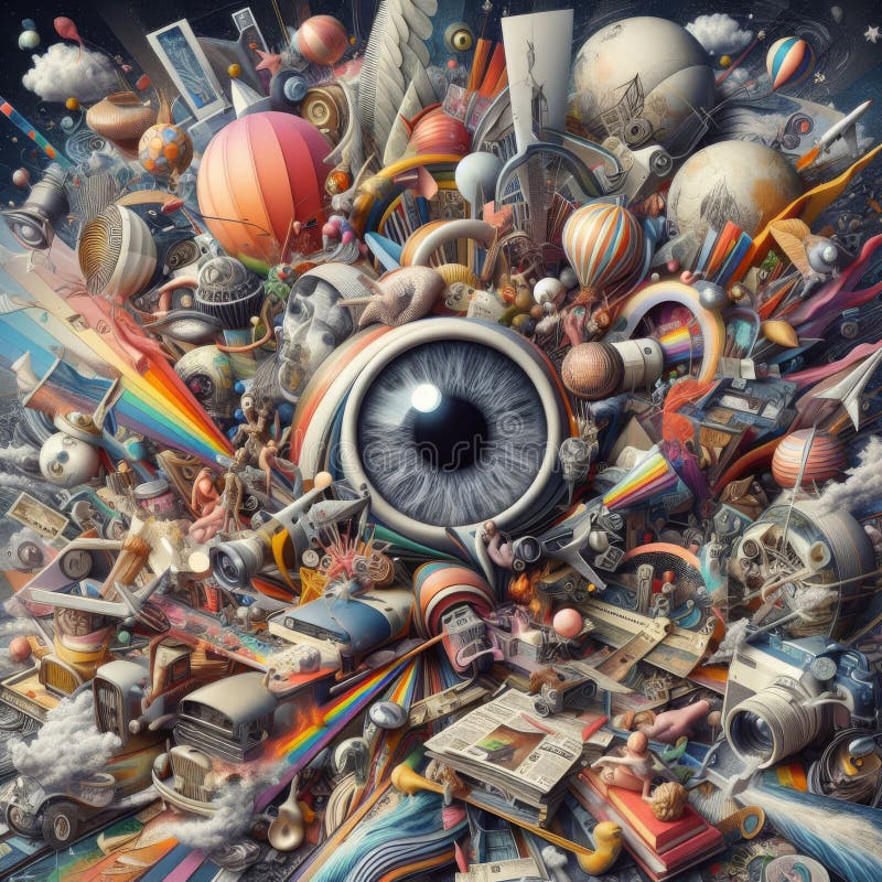 Surreal Collage with a Central Eye and Chaotic Elements Stock Photo ...