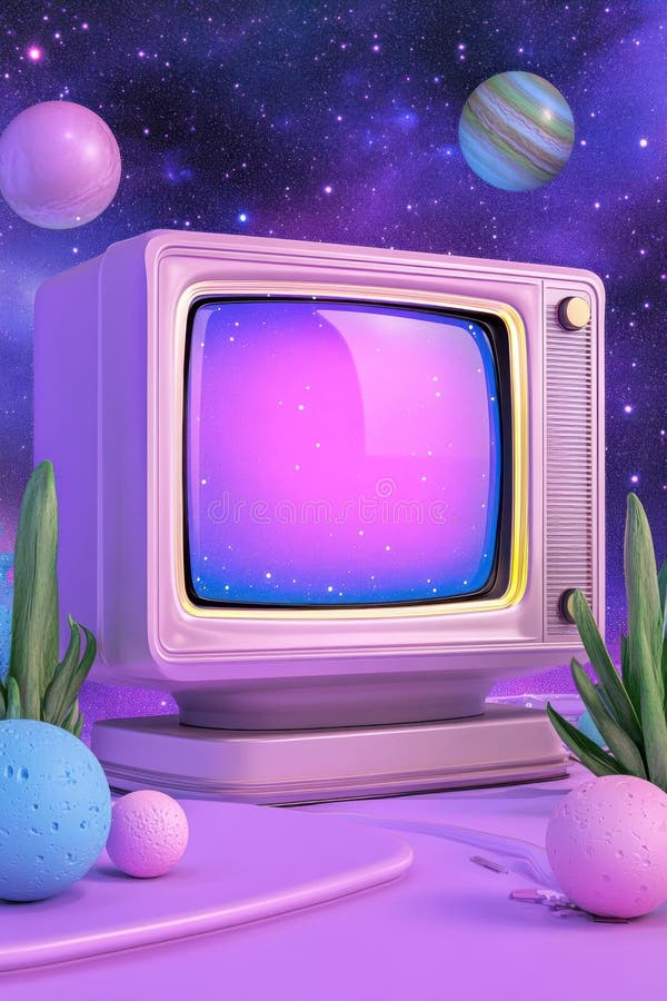 Surreal Collage with a Retro CRT Television in a Cosmic Setting ...