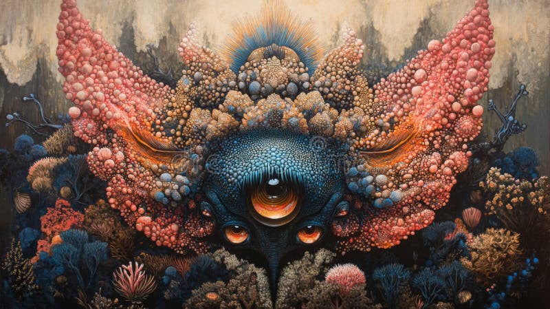 Surreal Colorful Creature with Large Eye and Coral Wings Stock Illustration - Illustration of ...