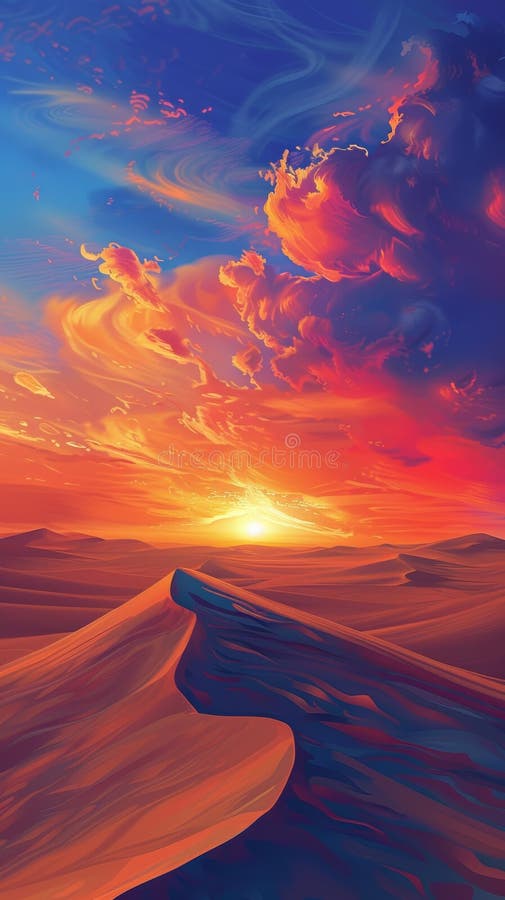 Surreal Colorful Desert Landscape at Sunset Stock Photo - Image of ...