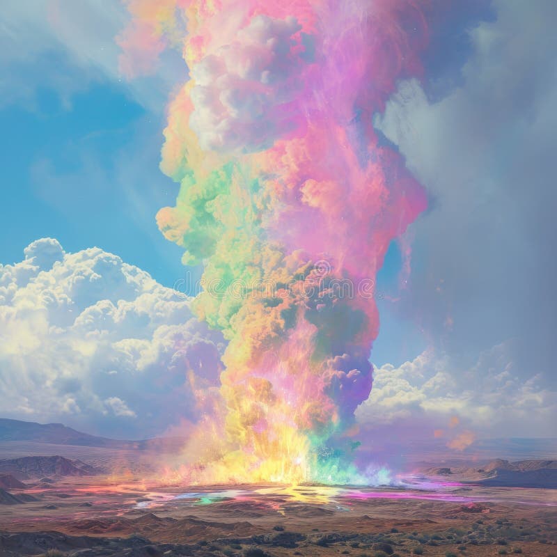 Surreal Colorful Explosion in a Desert Landscape Stock Illustration ...