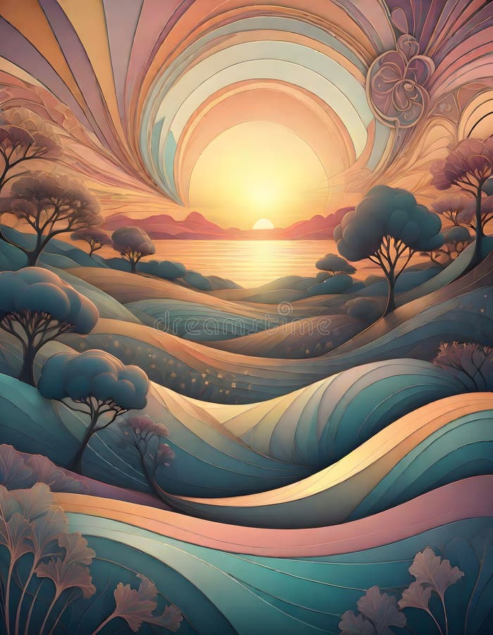 Surreal, Colorful Landscape Featuring a Winding Path Leading To a Large ...