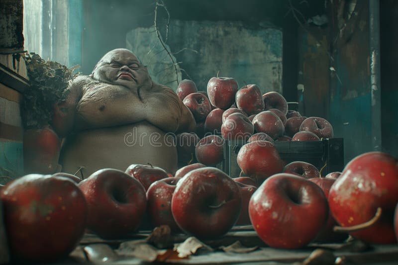 A Surreal Combination of Red Apples, a Big Fat Man, AI Generated Stock ...