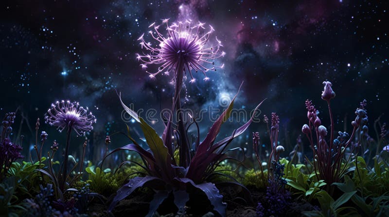 Abstract Plants with Glowing Roots and Nebula-Inspired Galactic Colors ...