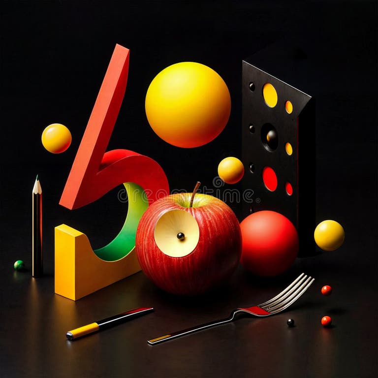 Surreal Composition of Everyday Objects and Fruit Stock Photo - Image ...