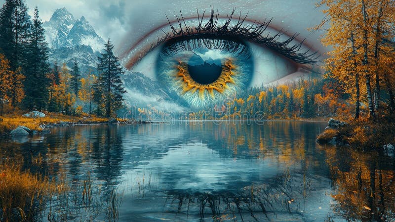 A Surreal Composition Merging a Human Eye with a Scenic Mountain and ...