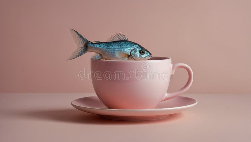 Surreal Concept of a Fish Emerging from a Cup in Minimalist Style Stock ...