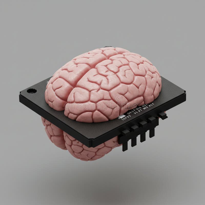 A Surreal Concept Image Featuring a Brain Model Integrated into a Computer Chip. the Stock ...