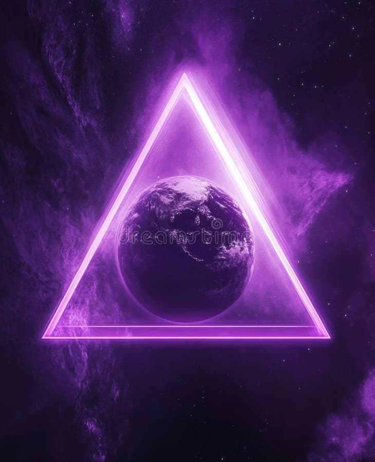 Surreal Cosmic Artwork Featuring a Glowing Purple Triangle ...
