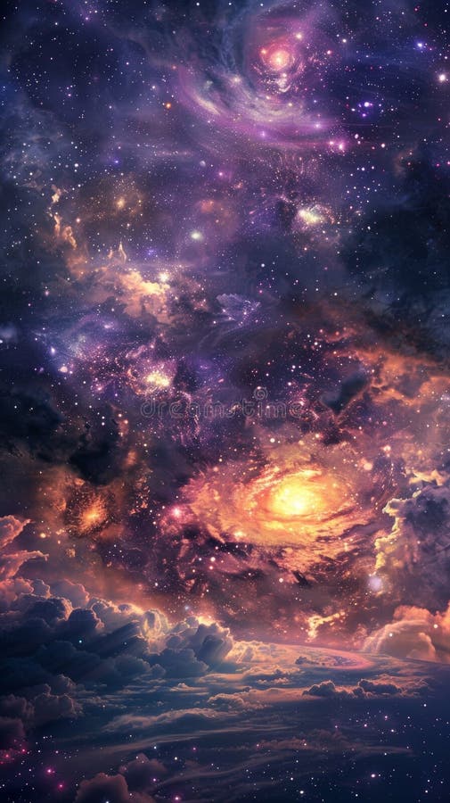 Surreal Cosmic Dreamscape with Galaxies and Clouds Stock Photo - Image ...