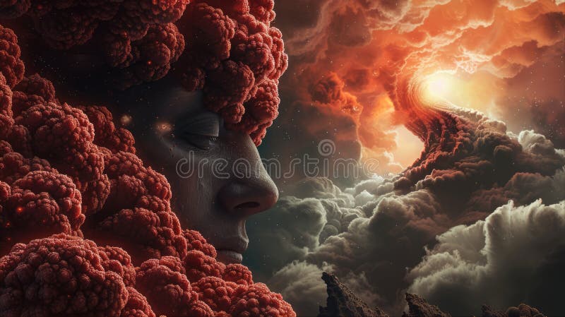Surreal Cosmic Dreamscape with Human Face Stock Photo - Image of ...