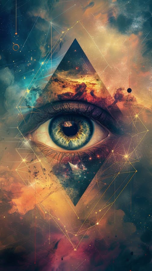 Surreal Cosmic Eye with Geometric Elements and Galactic Background ...