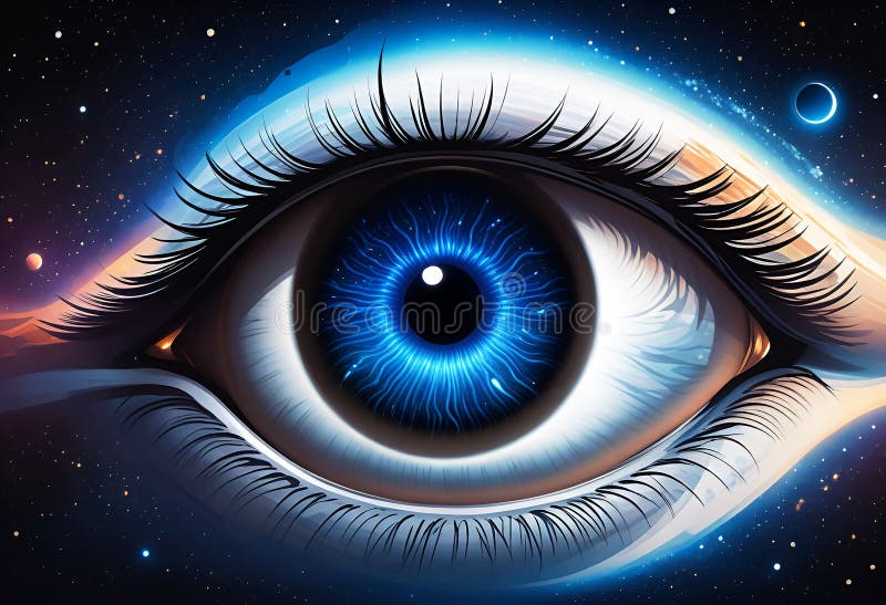 Surreal Cosmic Eye with Planetary and Galaxy Elements. Stock ...
