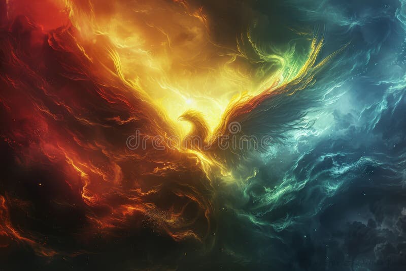 A Surreal Cosmic Fire Phoenix in a Backdrop of Nebulae and Galaxies ...