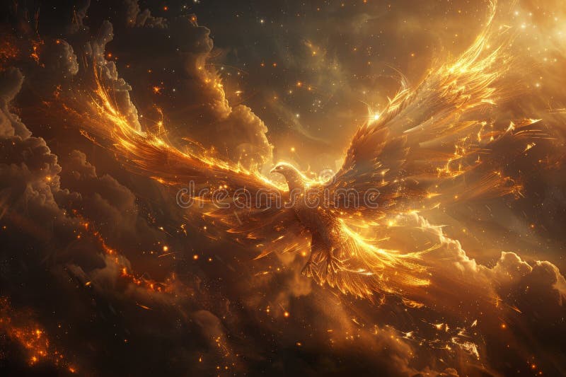 A Surreal Cosmic Fire Phoenix in a Backdrop of Nebulae and Galaxies ...