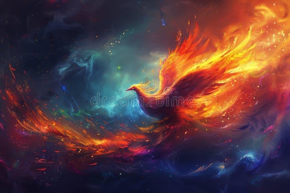 A Surreal Cosmic Fire Phoenix in a Backdrop of Nebulae and Galaxies ...