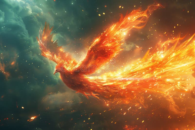 A Surreal Cosmic Fire Phoenix in a Backdrop of Nebulae and Galaxies ...