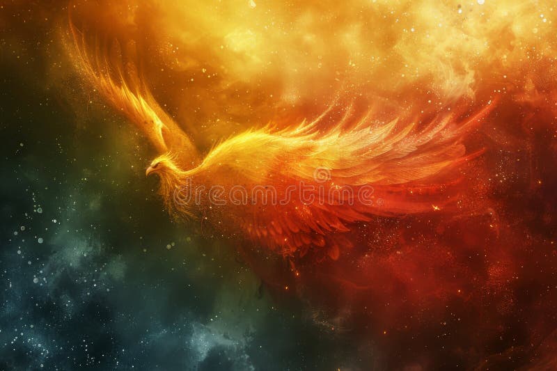A Surreal Cosmic Fire Phoenix in a Backdrop of Nebulae and Galaxies ...