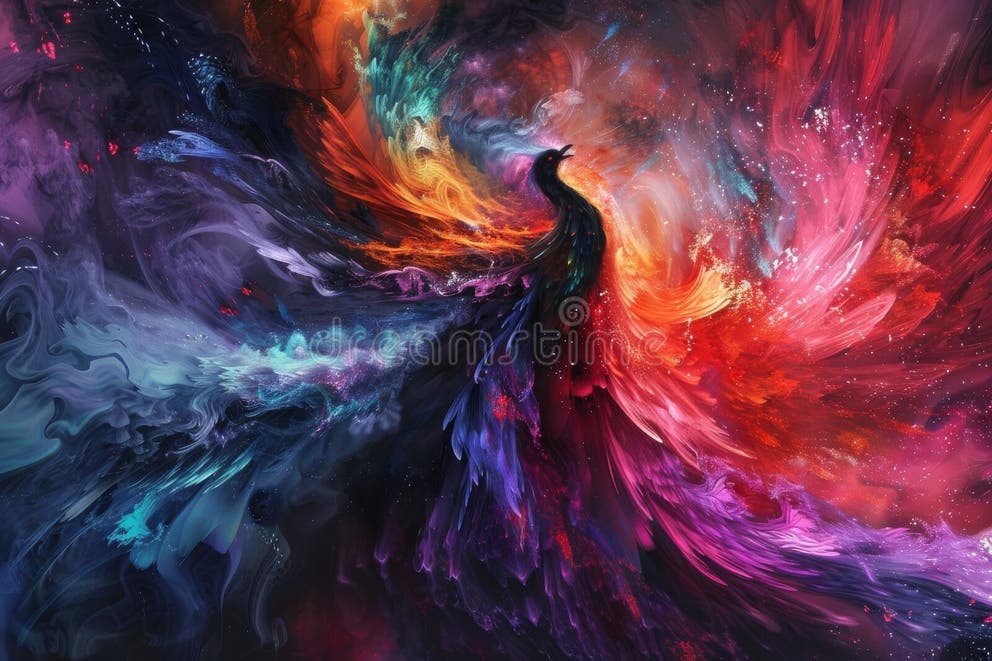 A Surreal Cosmic Fire Phoenix in a Backdrop of Nebulae and Galaxies ...