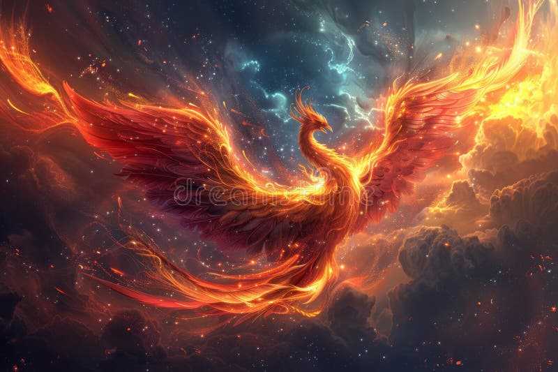 A Surreal Cosmic Fire Phoenix in a Backdrop of Nebulae and Galaxies ...