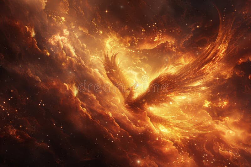 A Surreal Cosmic Fire Phoenix in a Backdrop of Nebulae and Galaxies ...