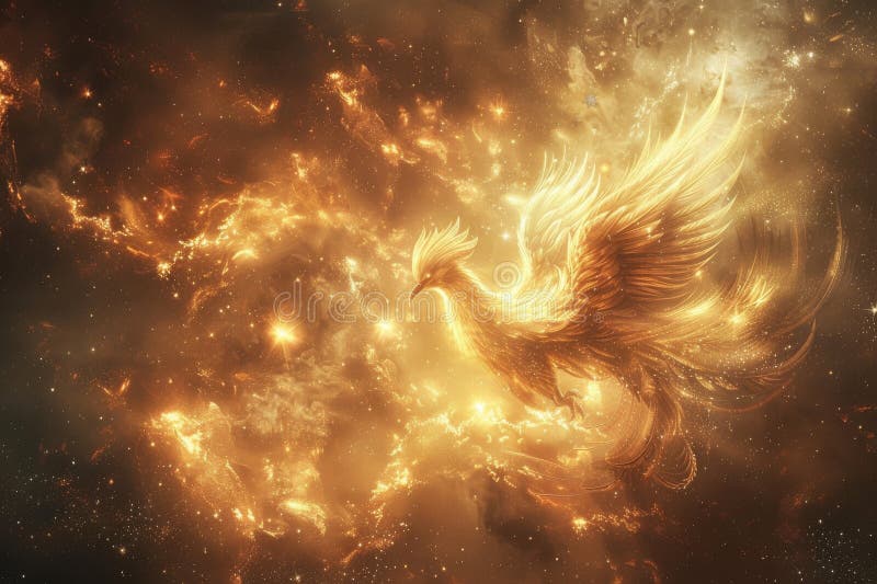 A Surreal Cosmic Fire Phoenix in a Backdrop of Nebulae and Galaxies ...