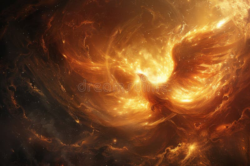 A Surreal Cosmic Fire Phoenix in a Backdrop of Nebulae and Galaxies ...