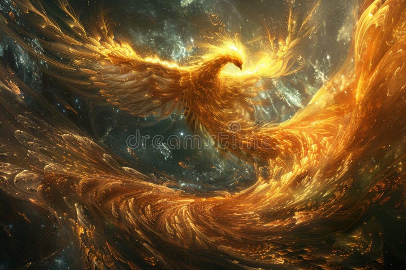 A Surreal Cosmic Fire Phoenix in a Backdrop of Nebulae and Galaxies ...